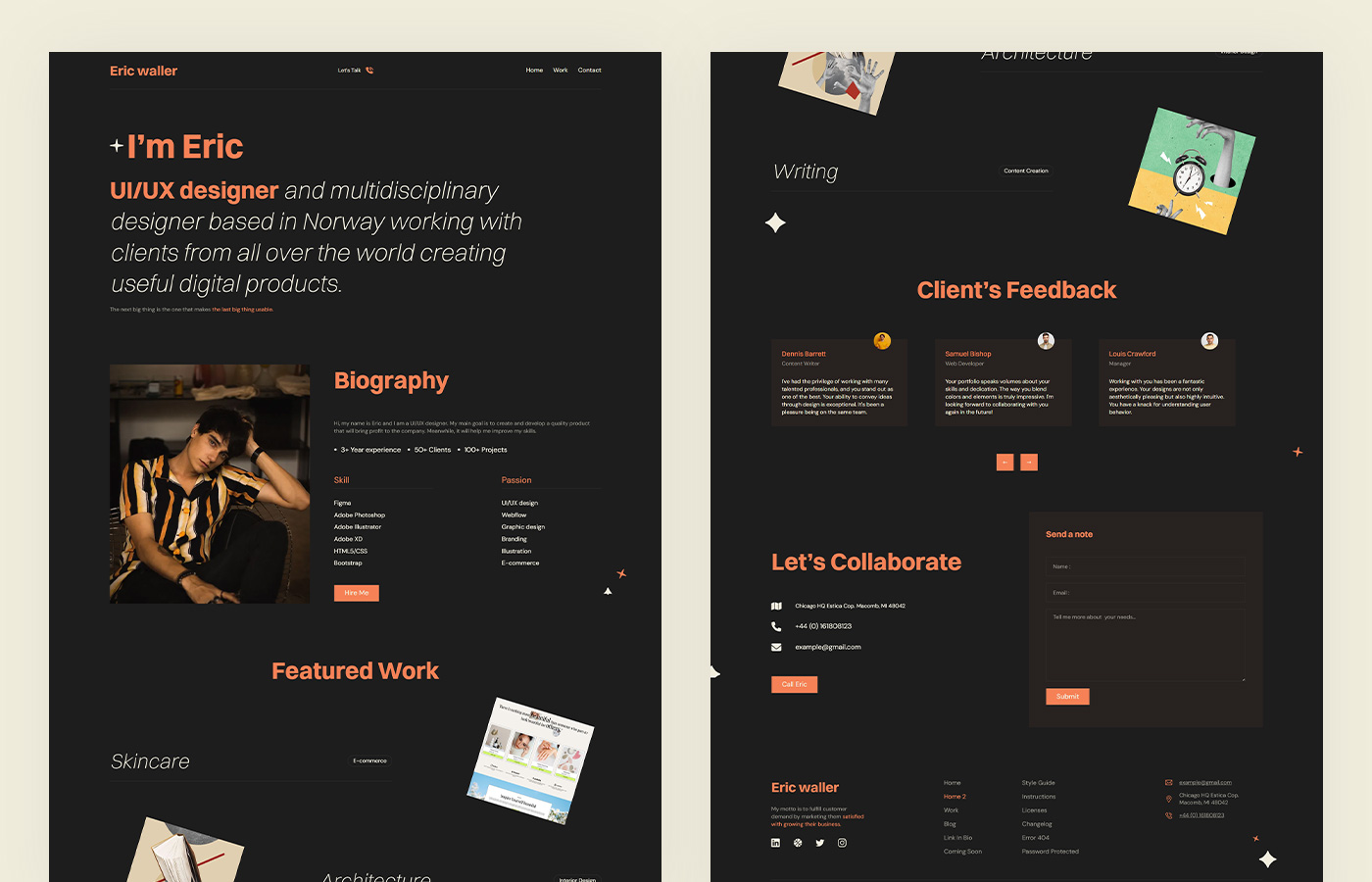 Dark-mode Resume and Personal Portfolio Template