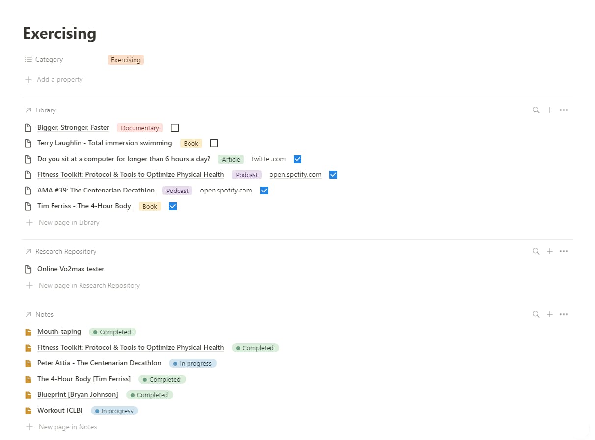 Notion properties as page sections