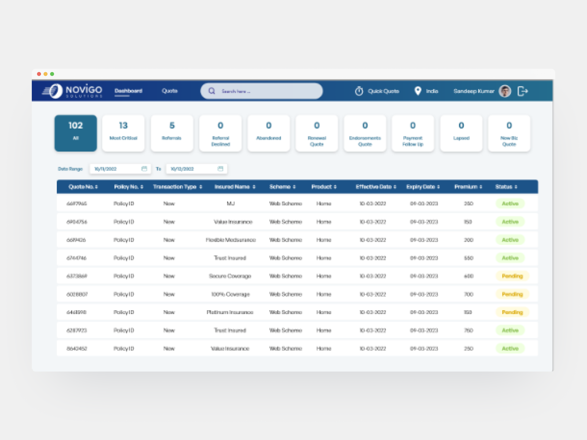 Insurance domain- B2B System