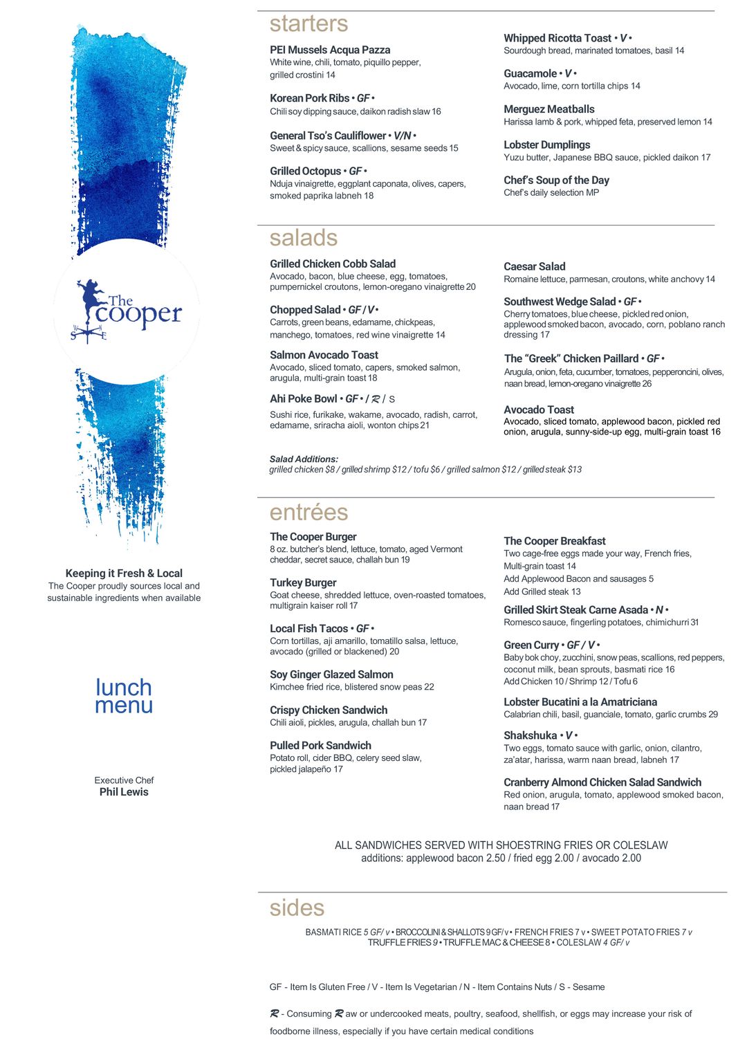 Lunch Menu | The Cooper Restaurant