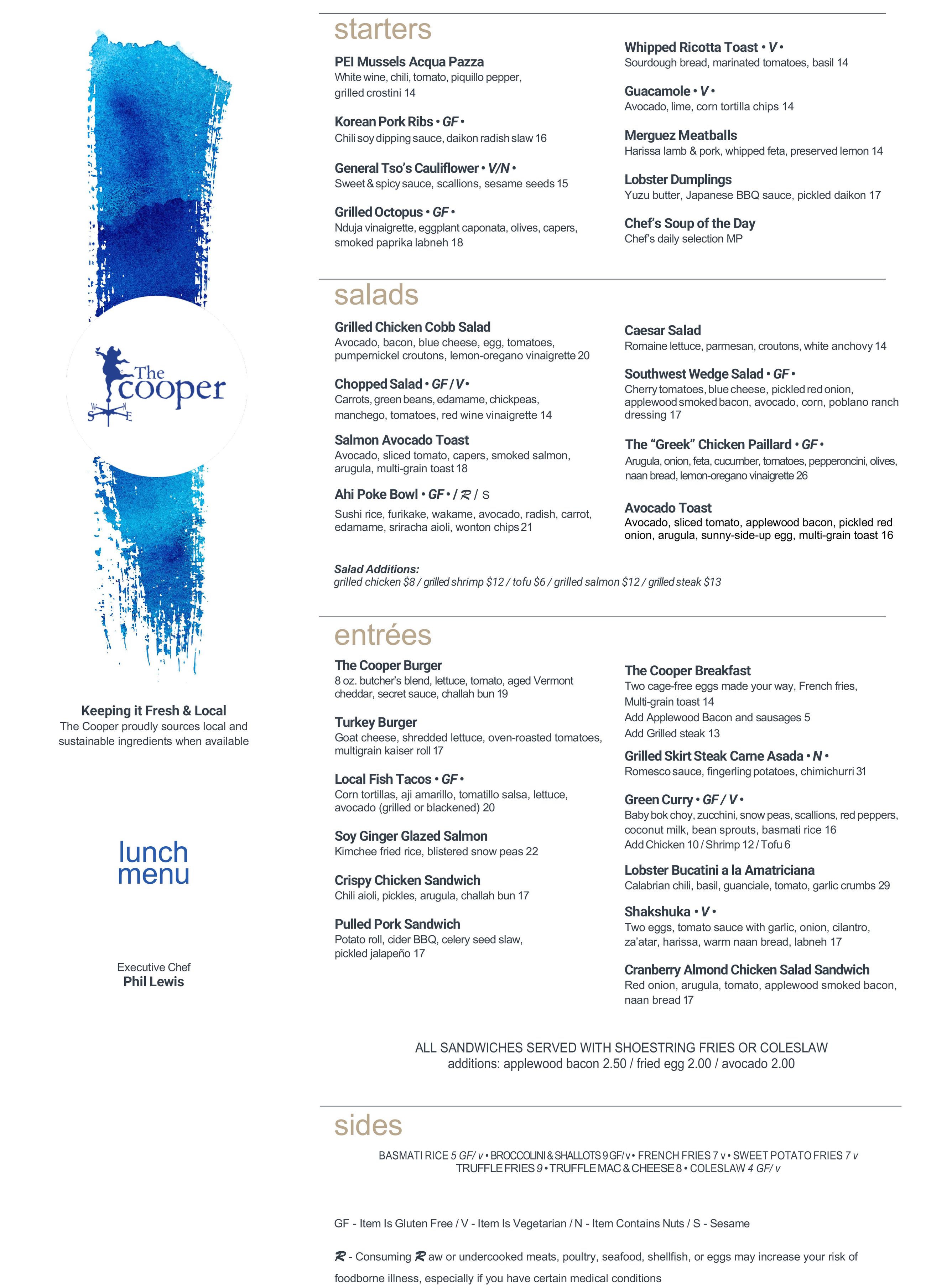 Lunch Menu | The Cooper Restaurant