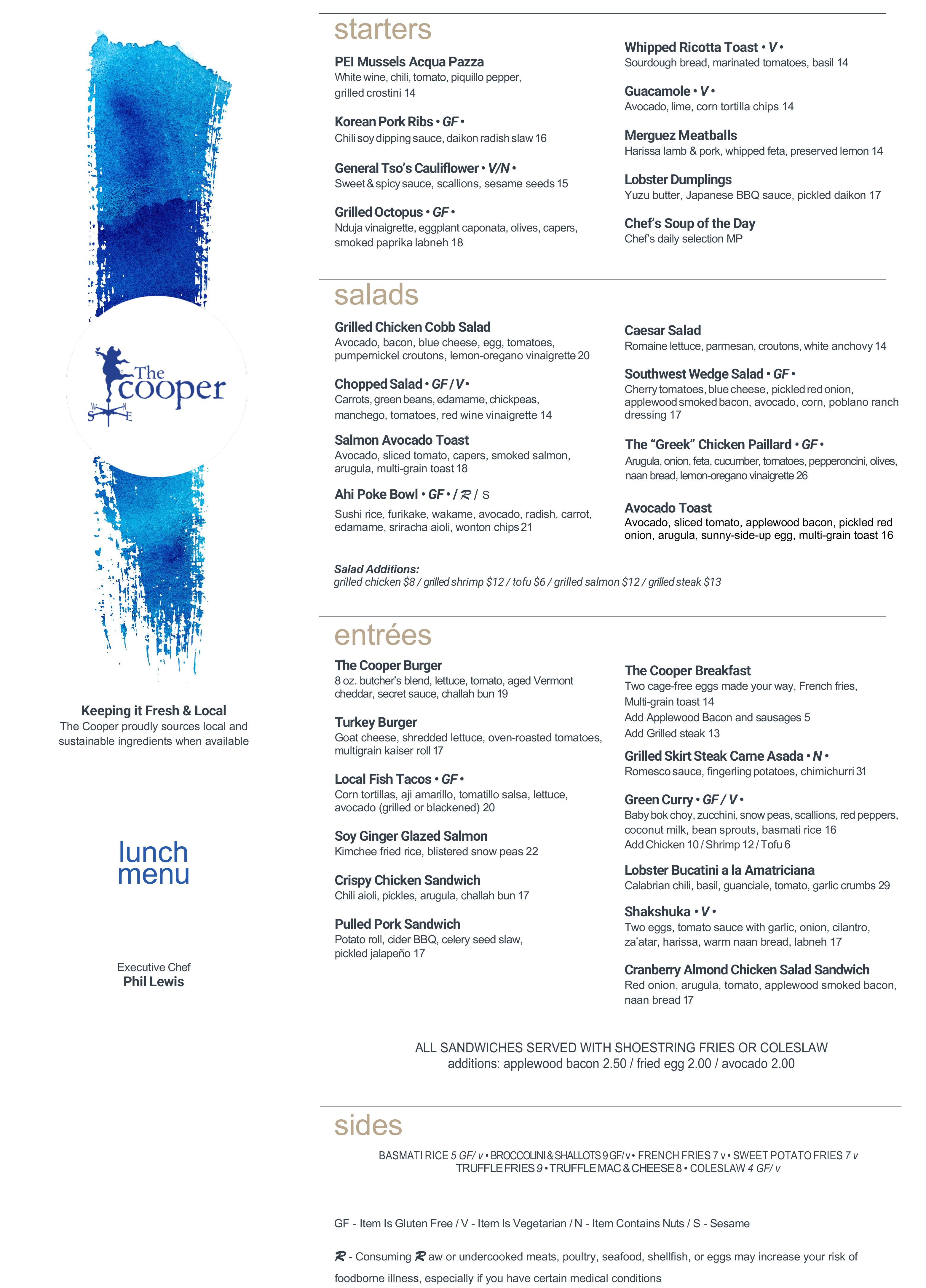 Lunch Menu | The Cooper Restaurant