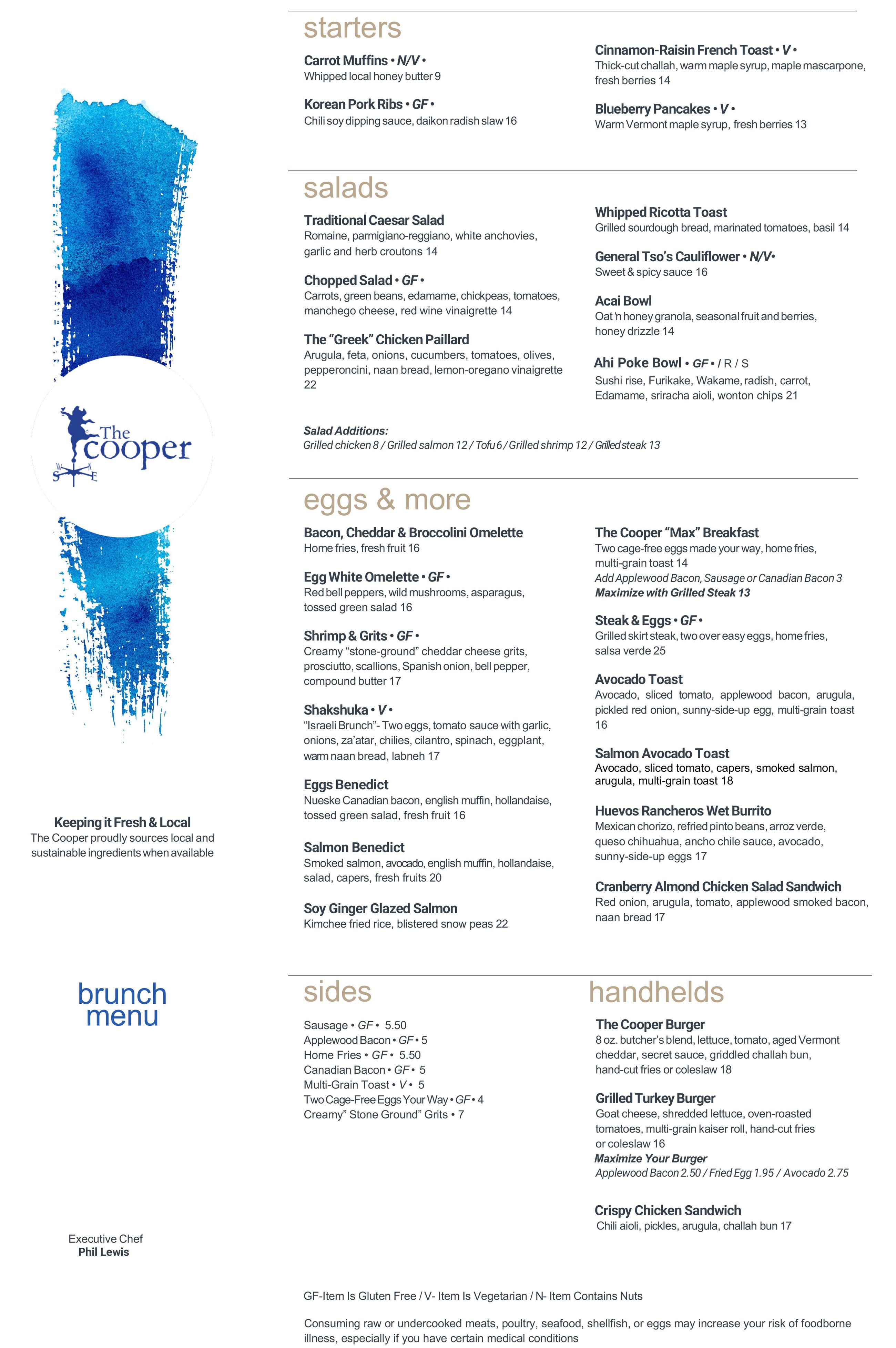 Brunch Menu | The Cooper Restaurant | Palm Beach Gardens, FL