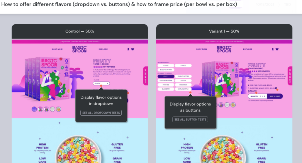 Split Tests We Dig: Magic Spoon Product Selection - DoWhatWorks