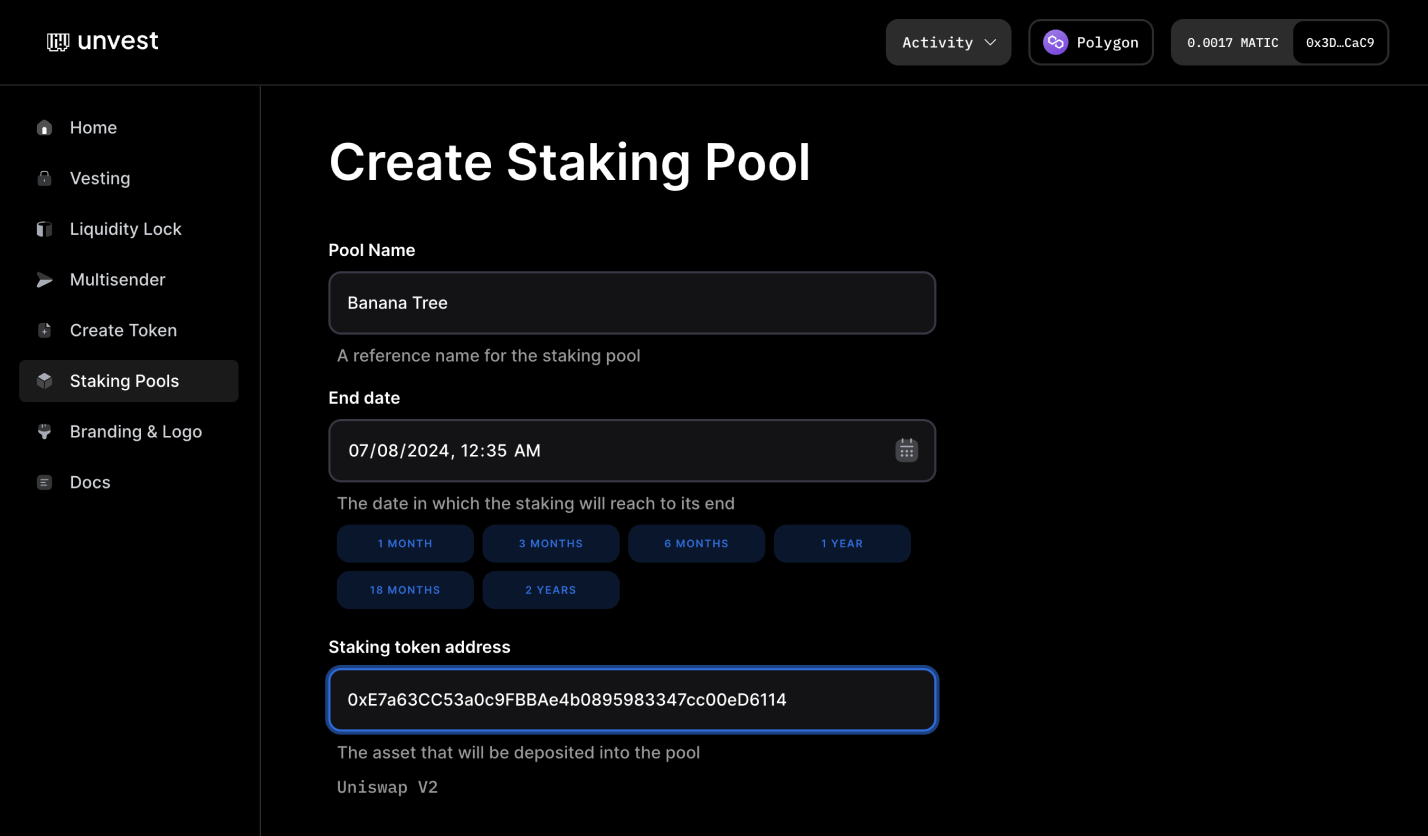 Unvest | Token vesting, liquidity locks, distribution, staking