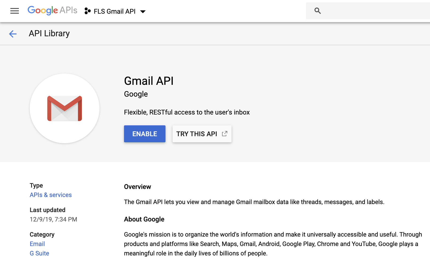 Accessing Mailbox Using the Gmail API and Node.js