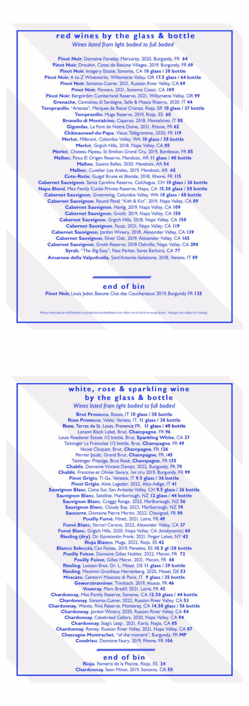 Beverage Menus | Max Fish | Max Hospitality