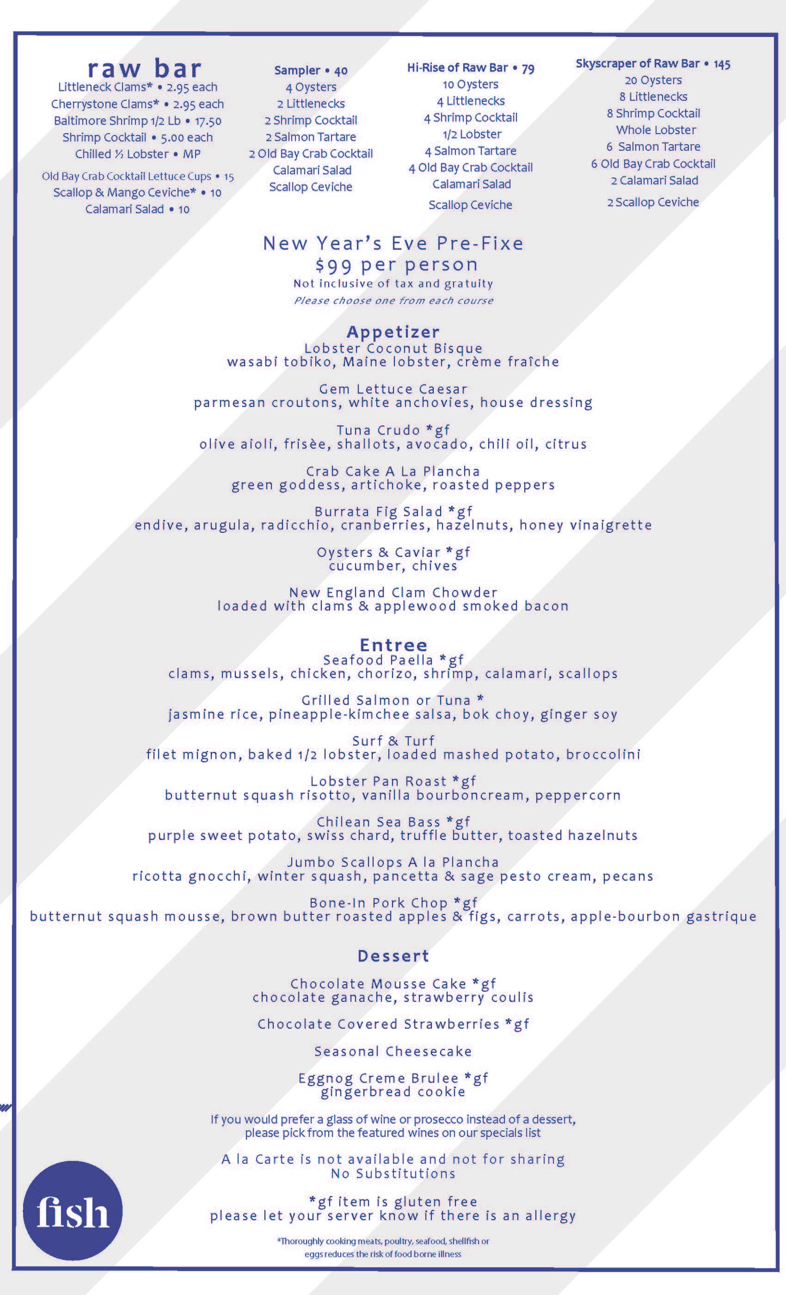 New Year's Eve Pre-Fixe Menu | Max Fish