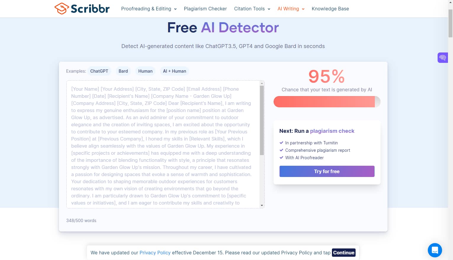 Scribbr AI Detector Review - Can It Detect AI Generated Content – Originality.AI