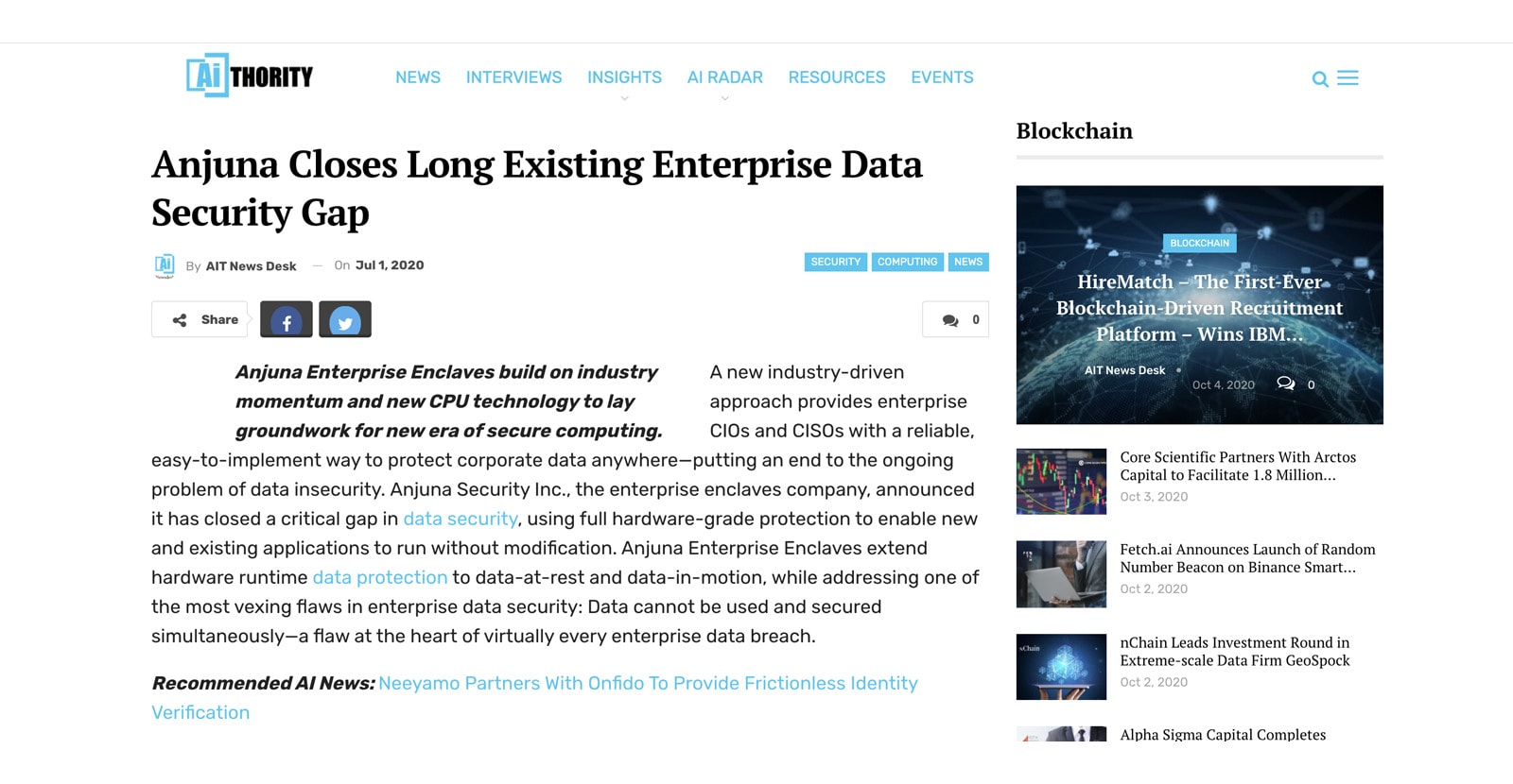 AIThority: Anjuna Closes Long Existing Enterprise Data Security Gap