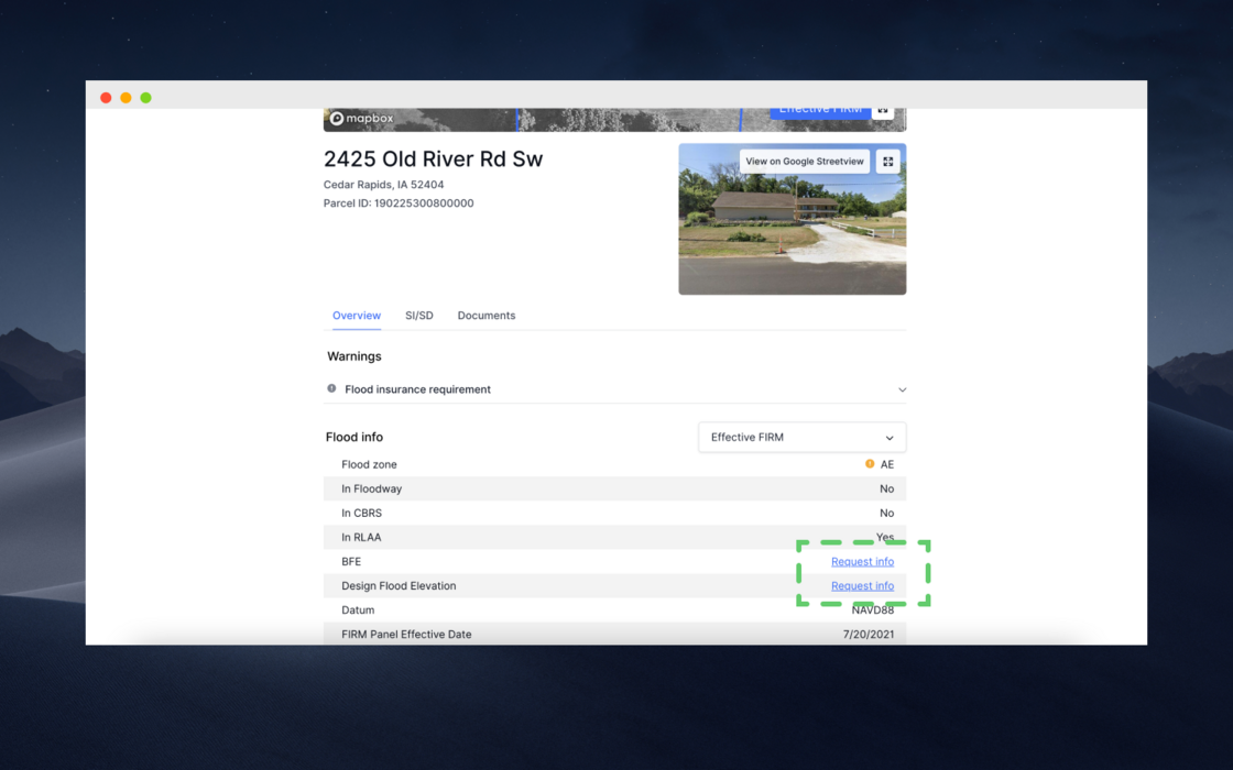 Request Base Flood Elevation/Design Flood Elevation - Forerunner