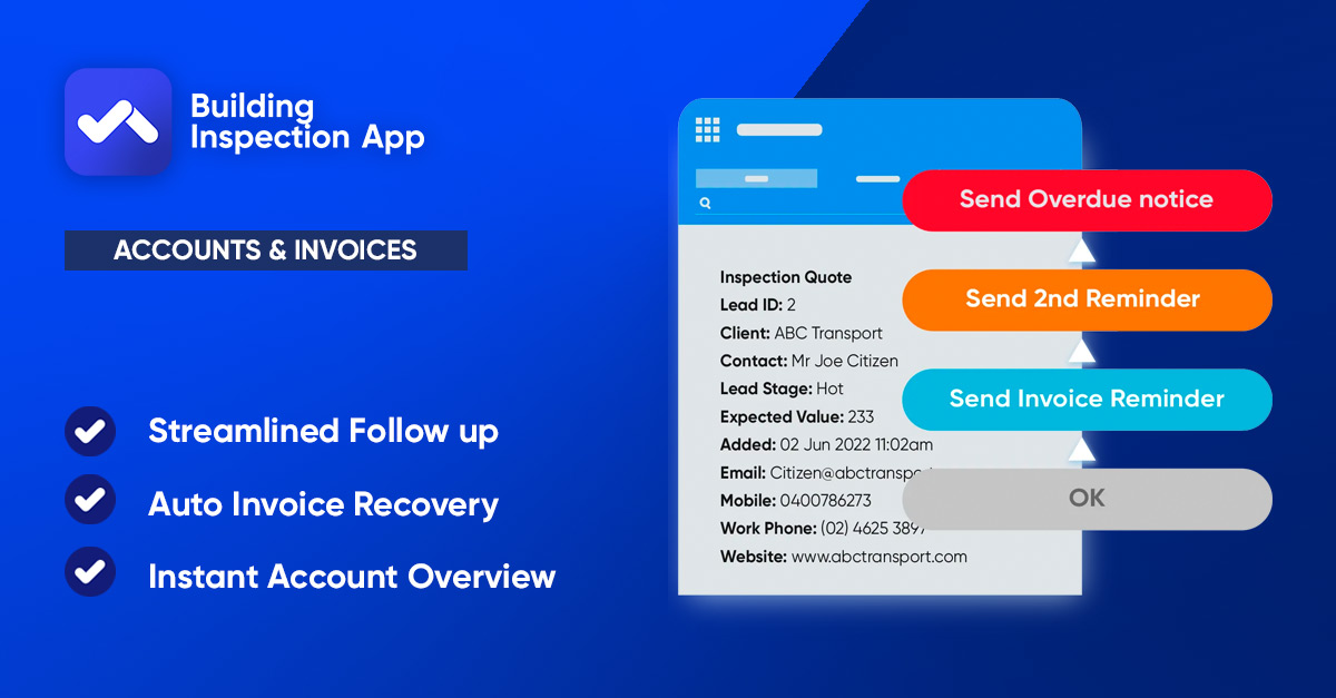 Accounts & Invoicing | Building Inspection App
