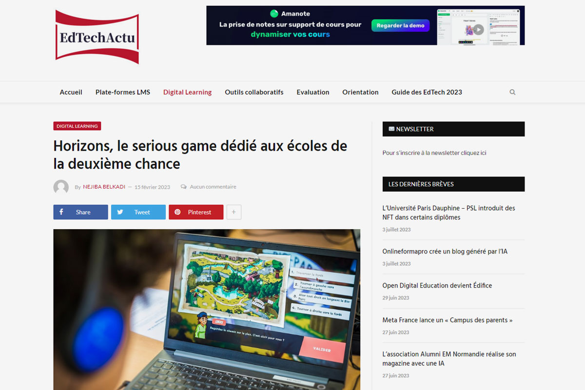 Horizons, le serious game dédié aux écoles de la deuxième chance ...