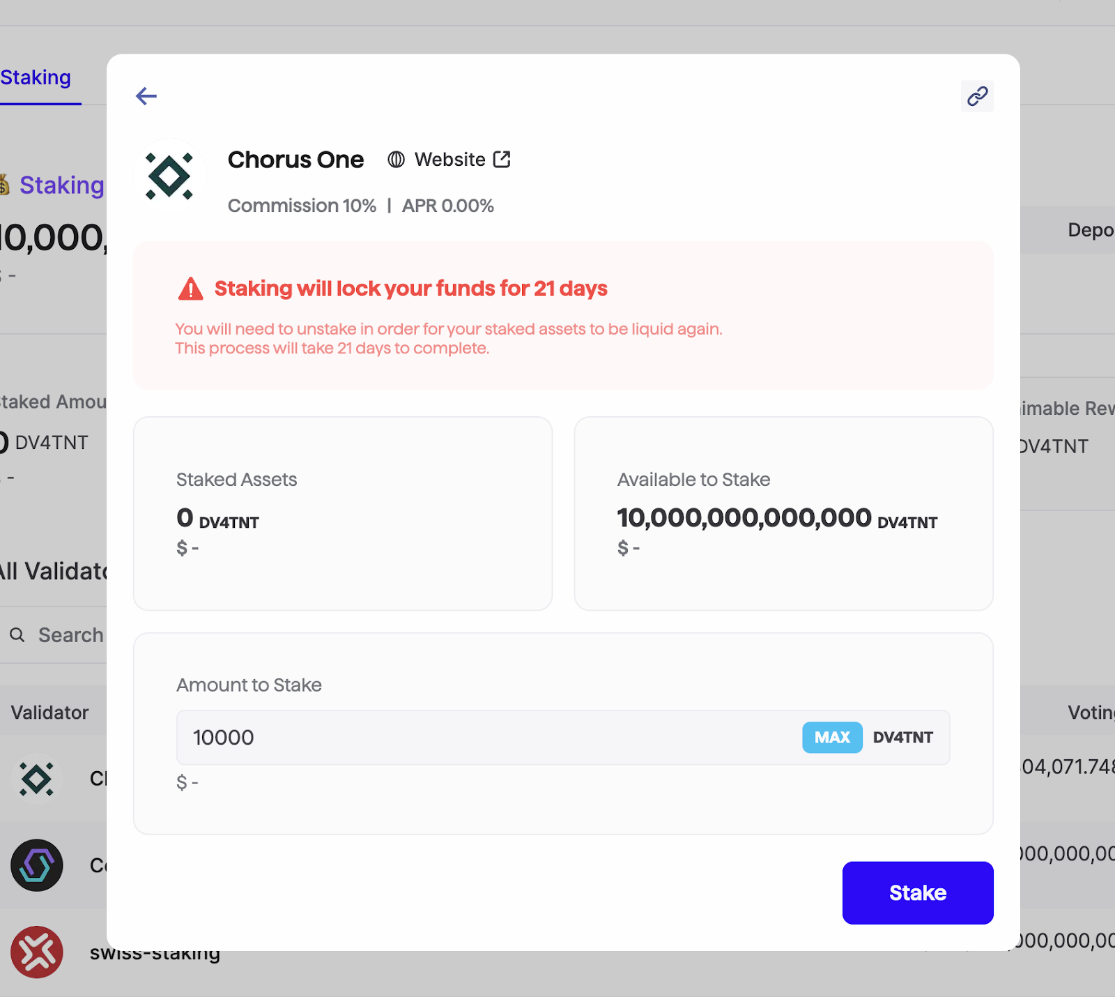 Stake DYDX with Chorus One | DYDX Staking Rewards Calculator