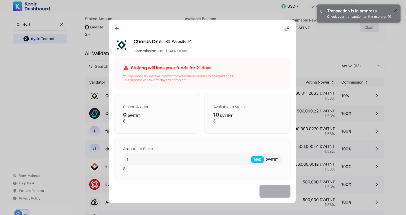 Stake DYDX with Chorus One | DYDX Staking Rewards Calculator