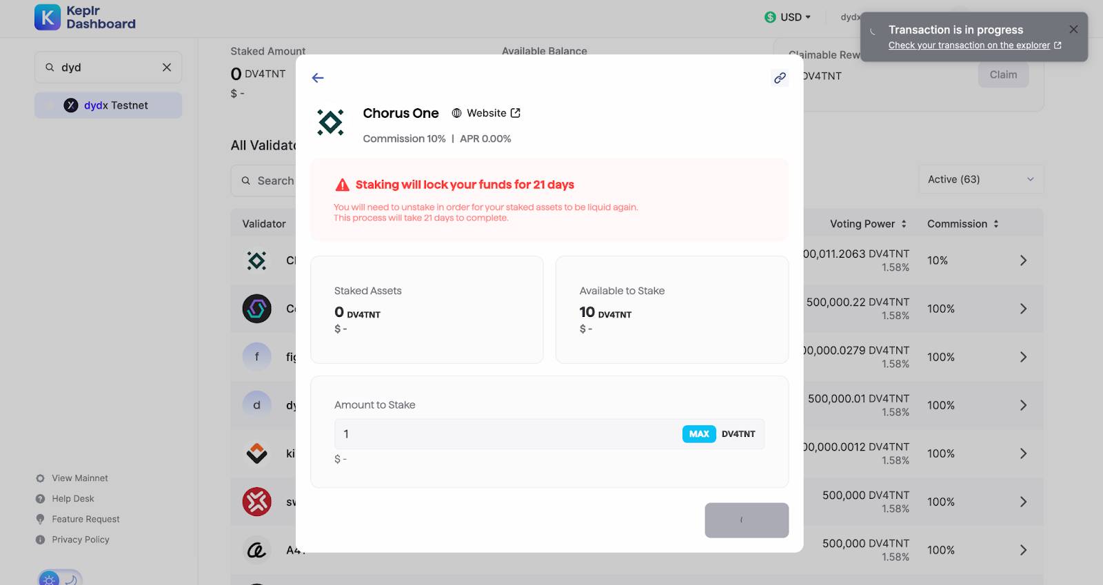 Stake DYDX with Chorus One | DYDX Staking Rewards Calculator