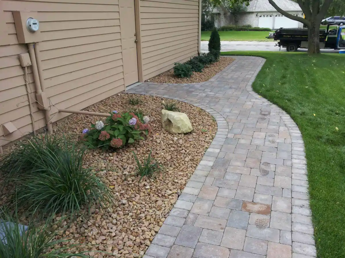 Paver Walkway linking Front Yard & Backyard by Minnesota Landscapes