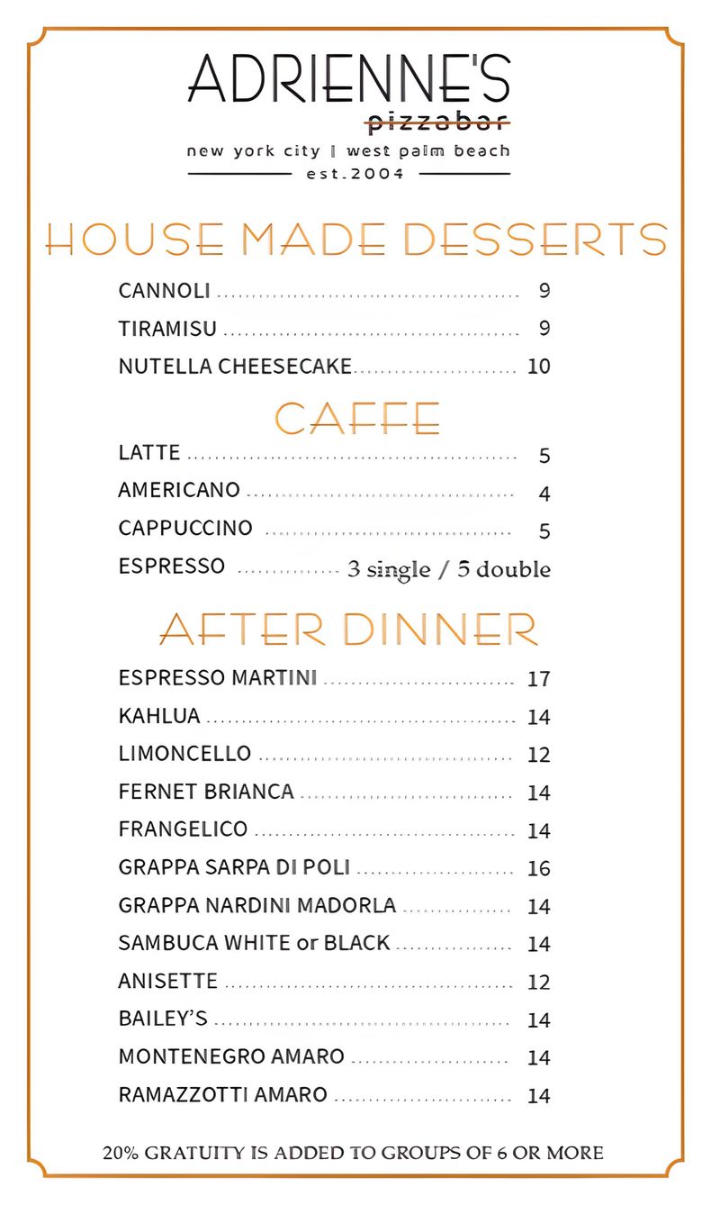 New York City Menu | Adrienne's Pizzabar