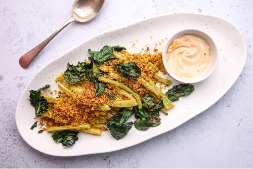 BREAD CRUMBED BROCCOLI STALKS & LEAVES
