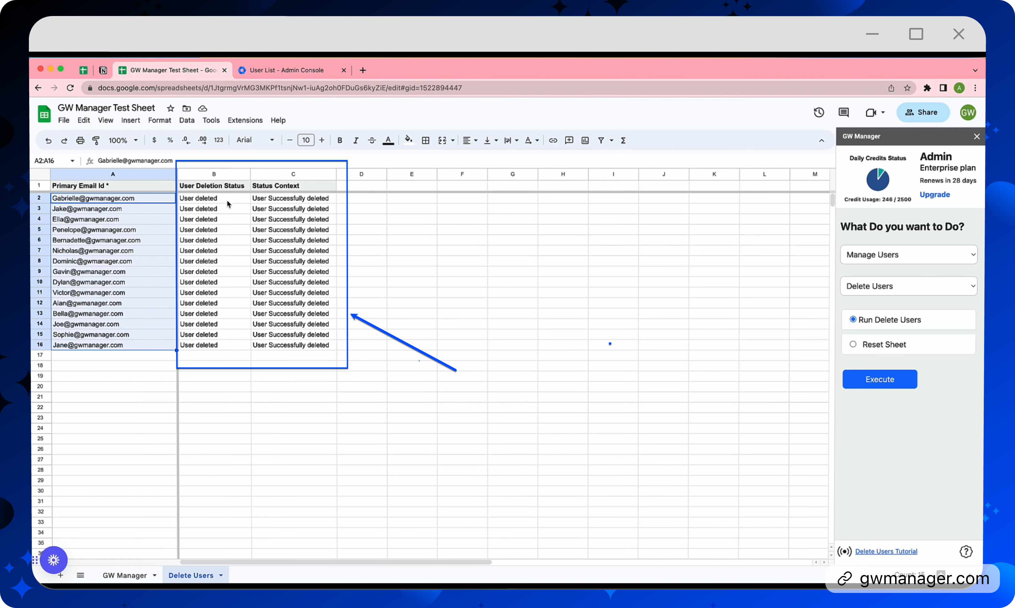Bulk Delete Google Workspace Users with GW Manager