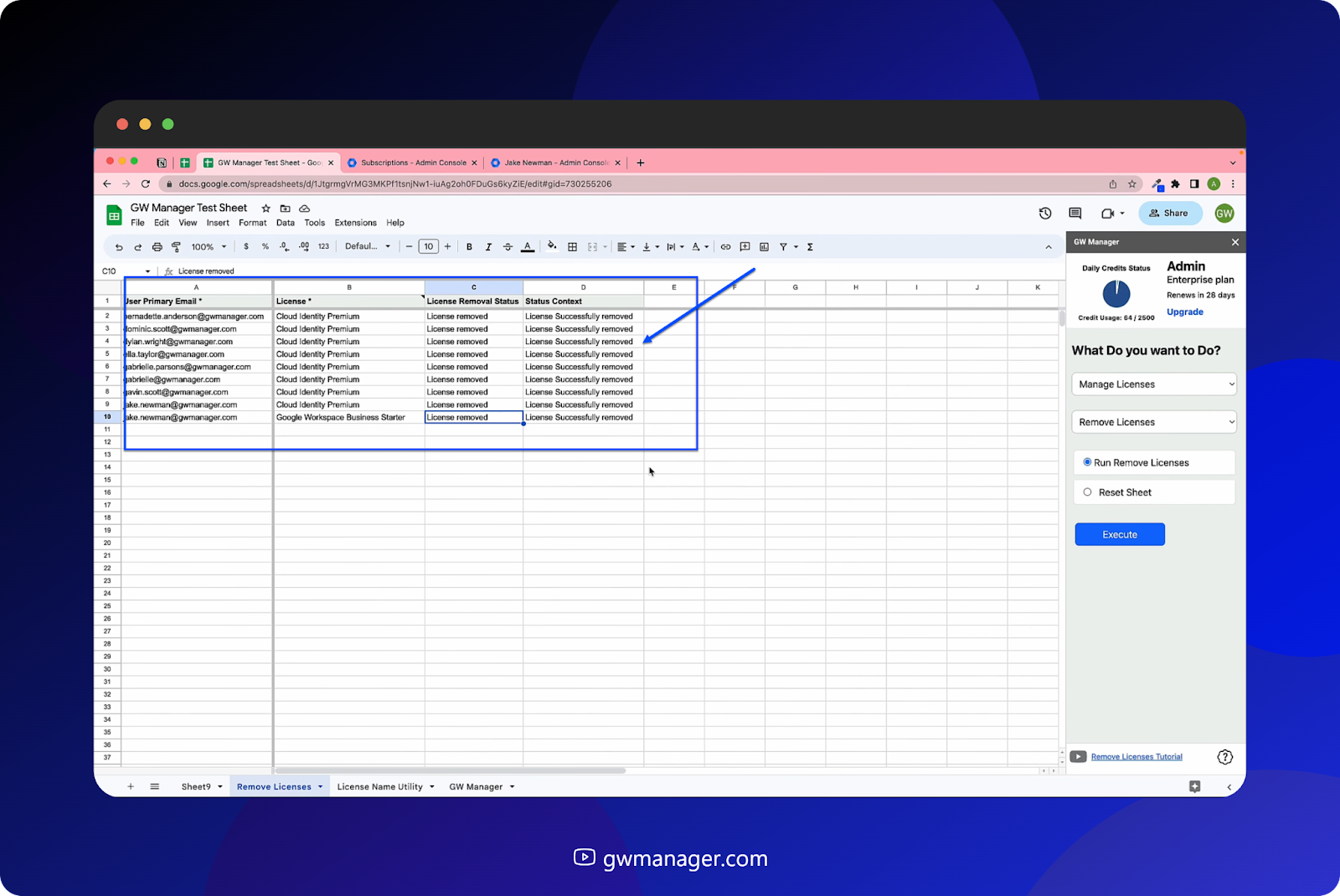 Bulk Remove Google Workspace Licenses with GW Manager