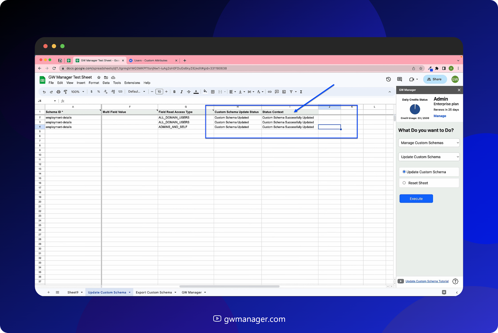 Update Google Workspace Custom Schema with GW Manager