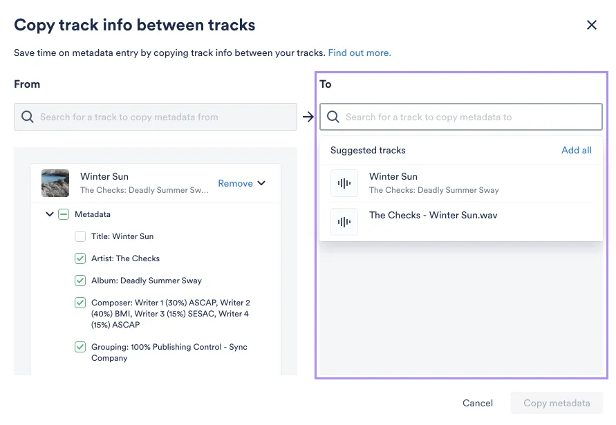 Copy Track Info & Metadata Between Tracks