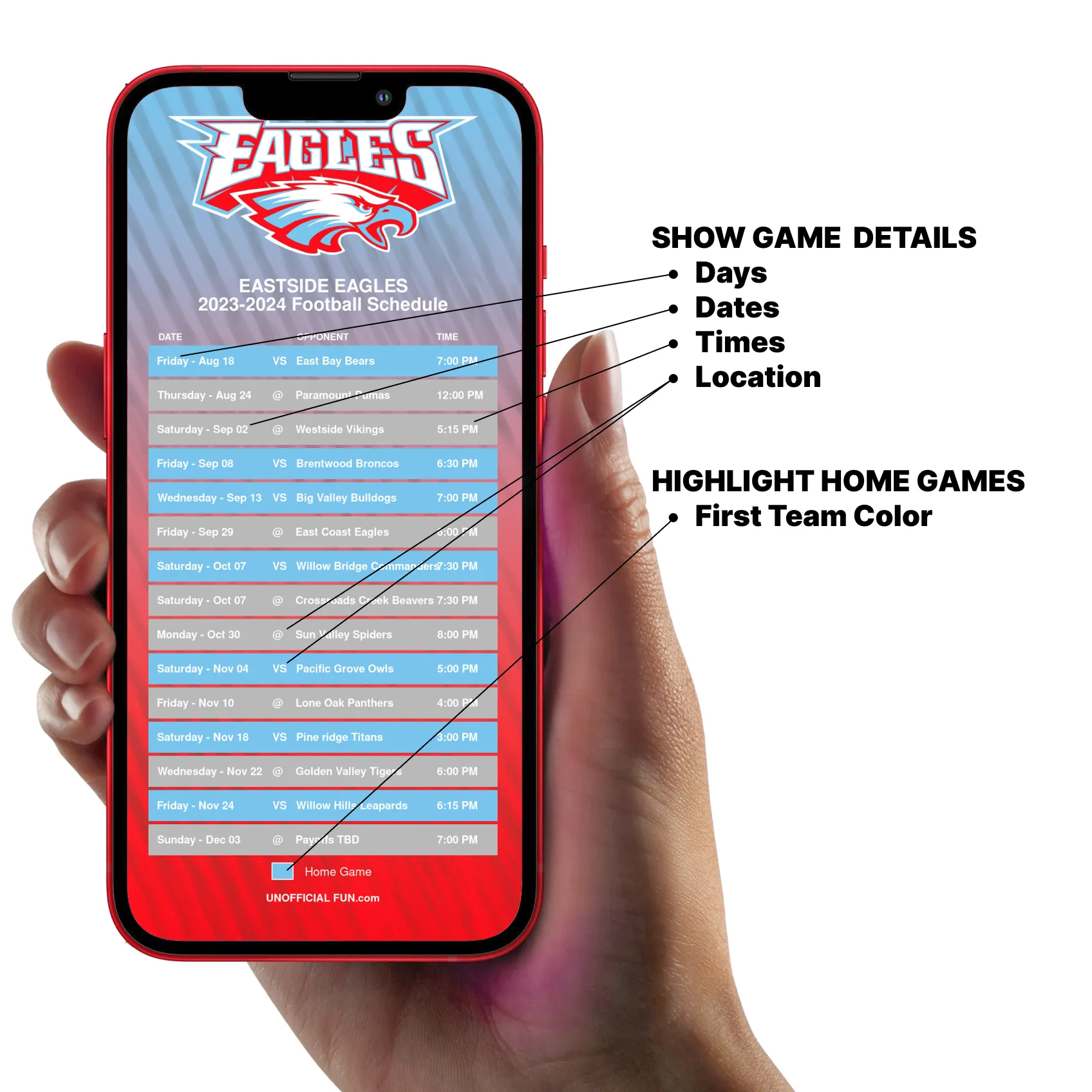 Sports Schedule Maker - Make your own sports schedules for your phones ...