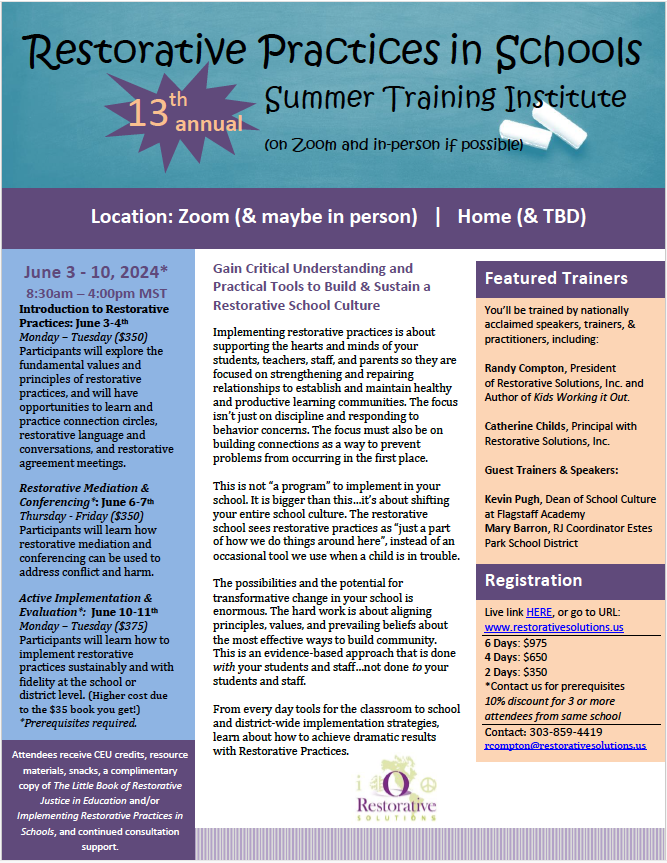 Our Summer Institute in Restorative Practices for Schools | Restorative ...