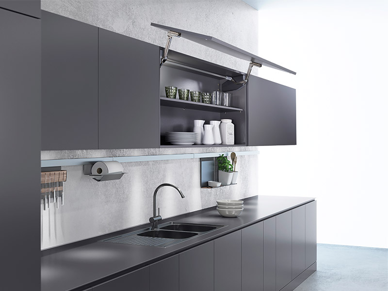 FREEfold folding fitting and lift fitting for overhead units