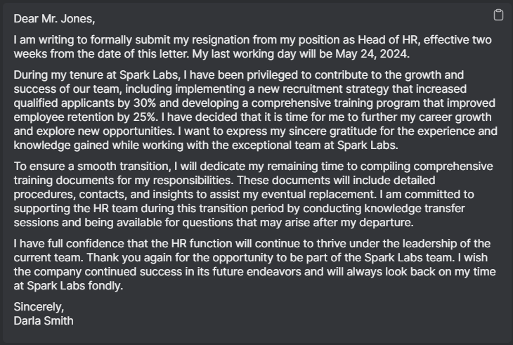 How To Write a Work Resignation Letter Using AI (HyperWrite)