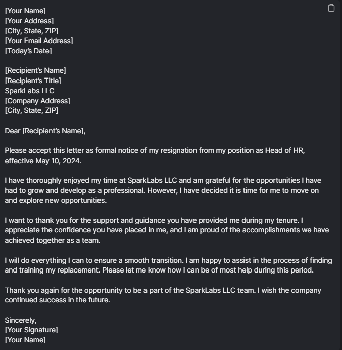 How To Write a Work Resignation Letter Using AI (HyperWrite)