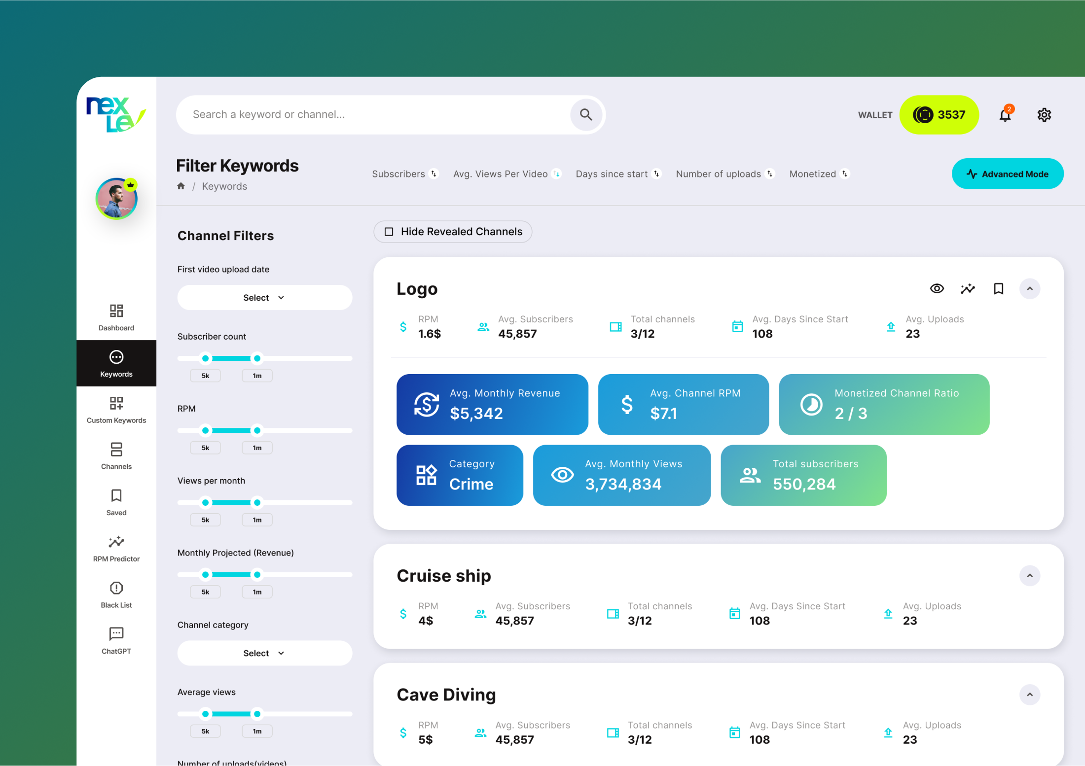 Nexlev - AI-Powered YouTube Niche Finder