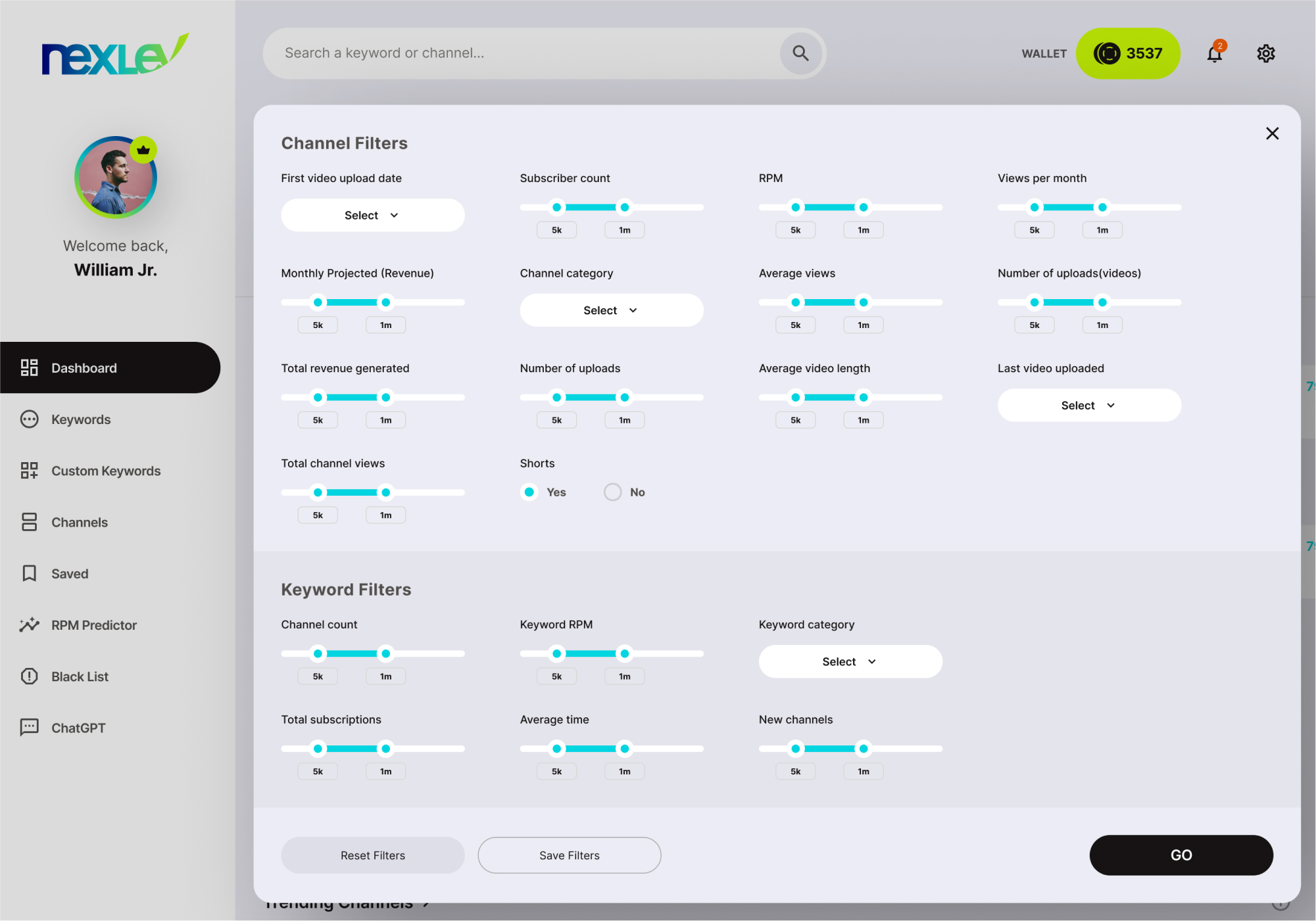 Nexlev - AI-Powered YouTube Niche Finder