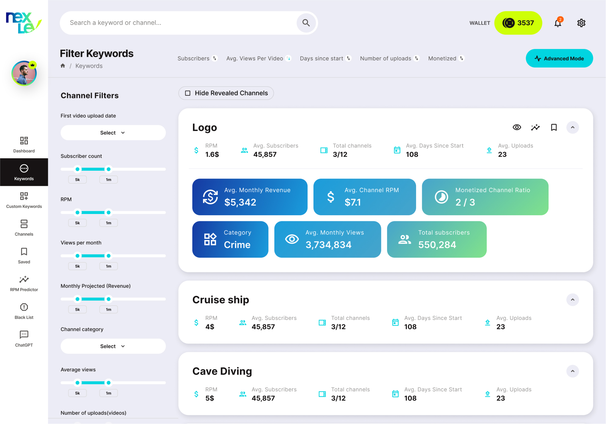 Nexlev - AI-Powered YouTube Niche Finder