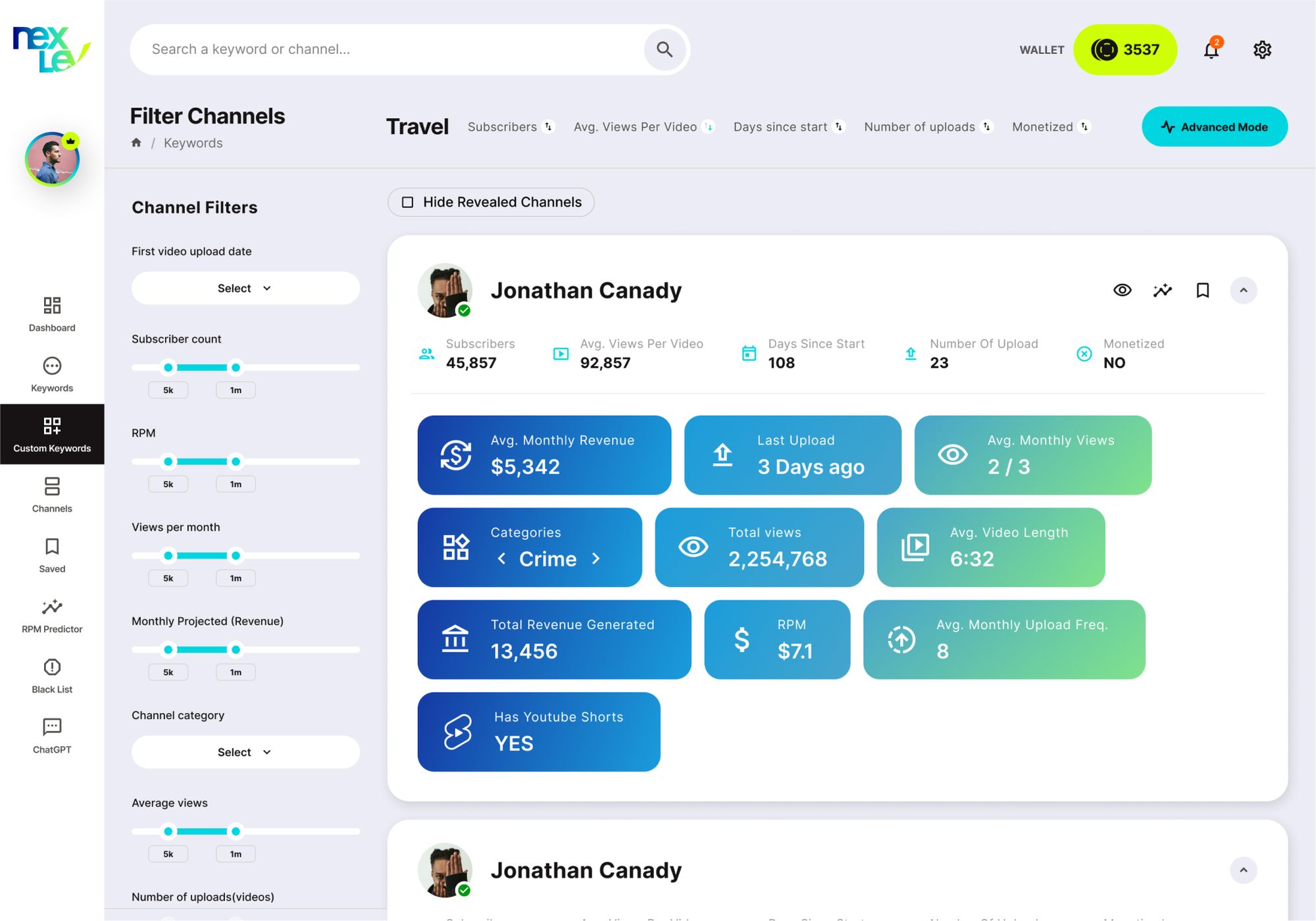Nexlev - AI-Powered YouTube Niche Finder