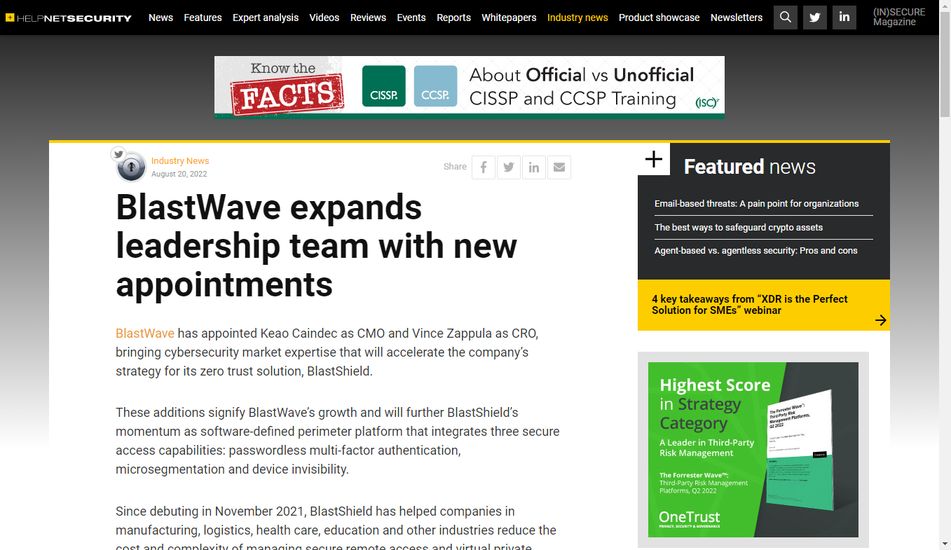 BlastWave Press Releases | OT Cybersecurity