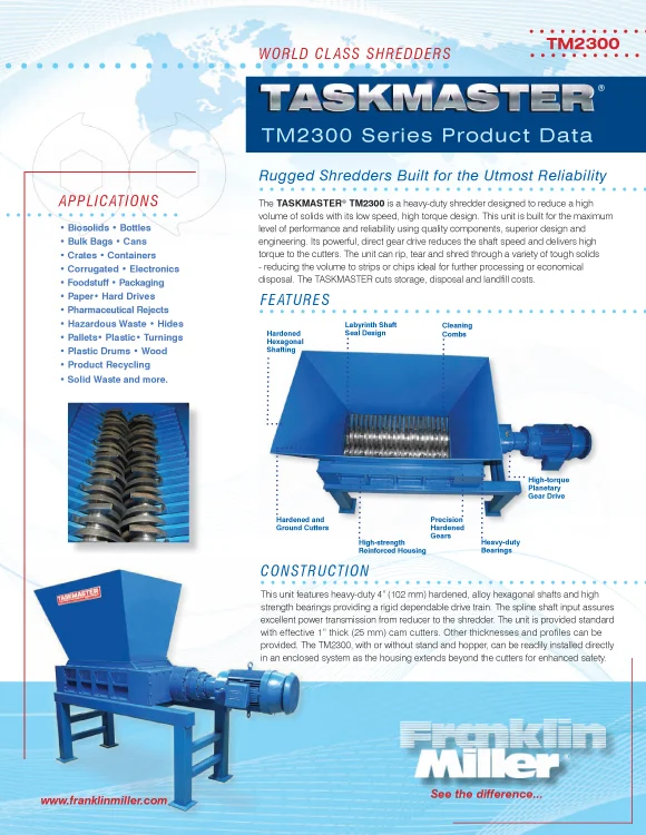 TASKMASTER TM2300 | Heavy Duty Industrial Shredder | Franklin Miller