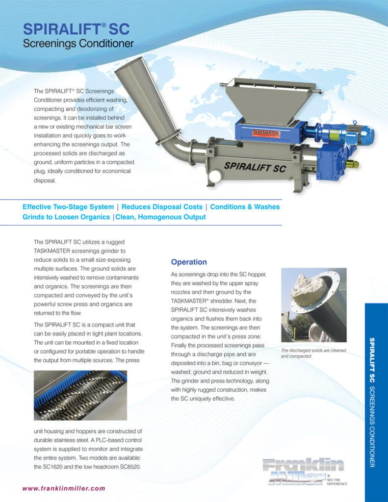 Siralift SC Screenings Washer / Compactor | Franklin Miller Inc
