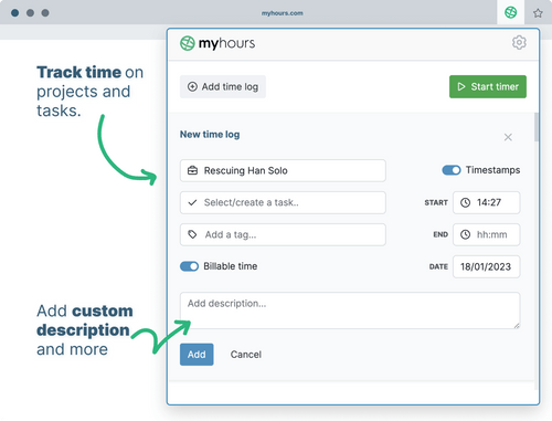 Free Time tracking extension for Chrome, Edge, Firefox, Safari