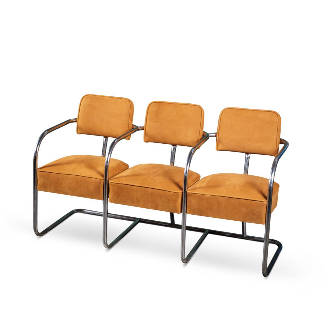 Upholstered Metal Mid-Century Tubular Three-Seater | HasModern