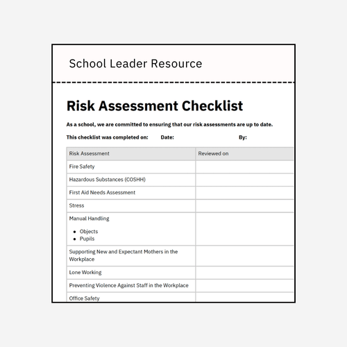 Risk Assessment Checklist from School Leaders Shop
