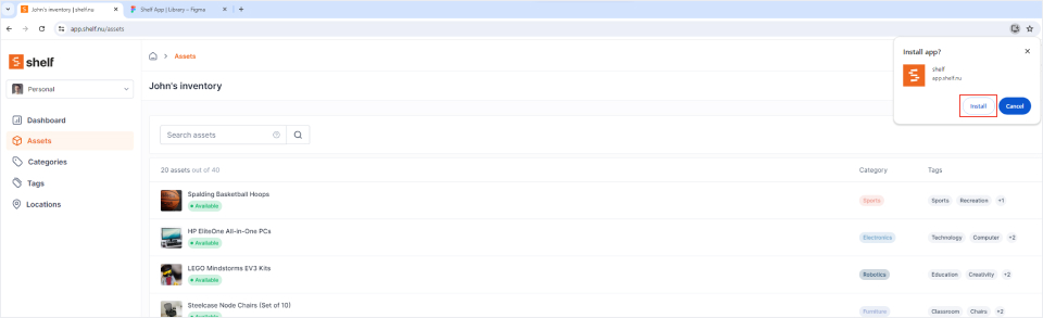 Shelf | Add the Shelf app to your dock, taskbar or homescreen