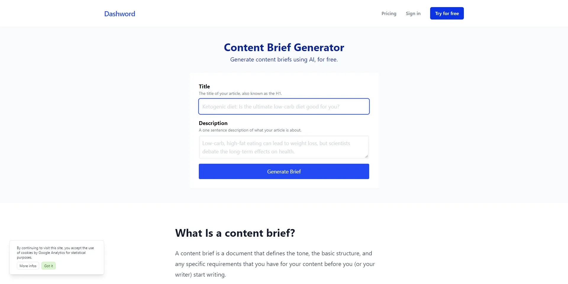 Content brief generator - Sales | Explore 10,000+ AI Tools & Explore ...