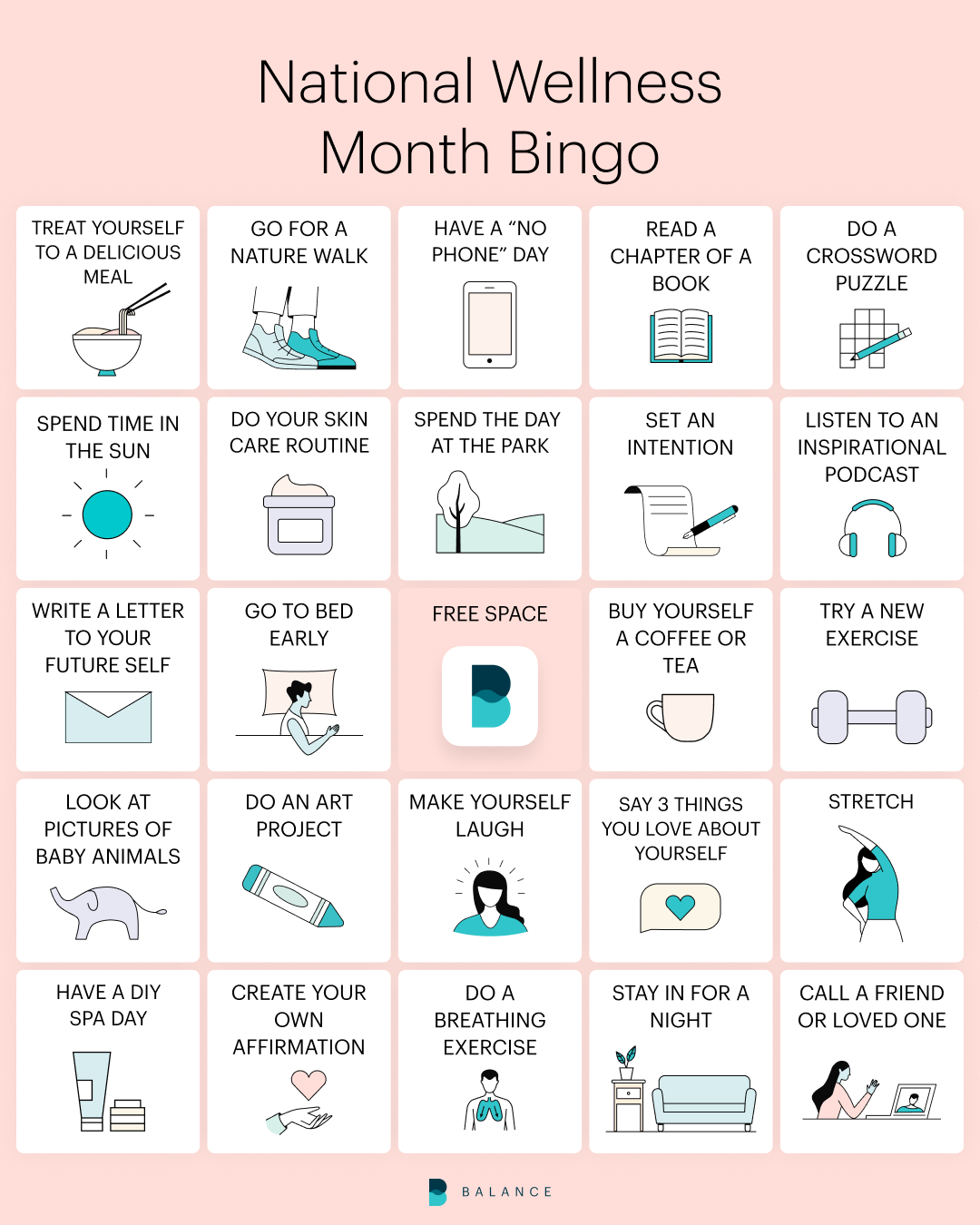 Bingo Board: Celebrate National Wellness Month | The Balance App