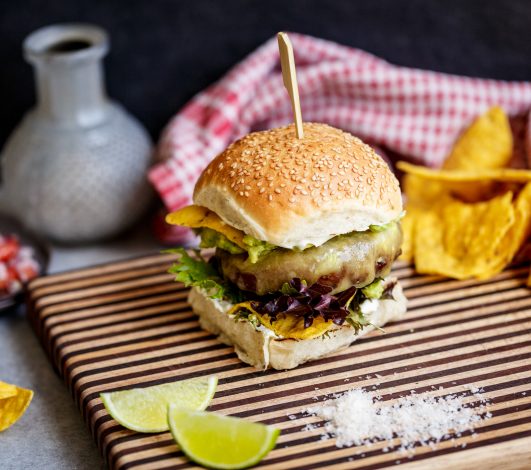SPICY MEXICAN BURGER WITH NACHO CRISPS, GUACAMOLE & SOUR CREAM | Harvey ...