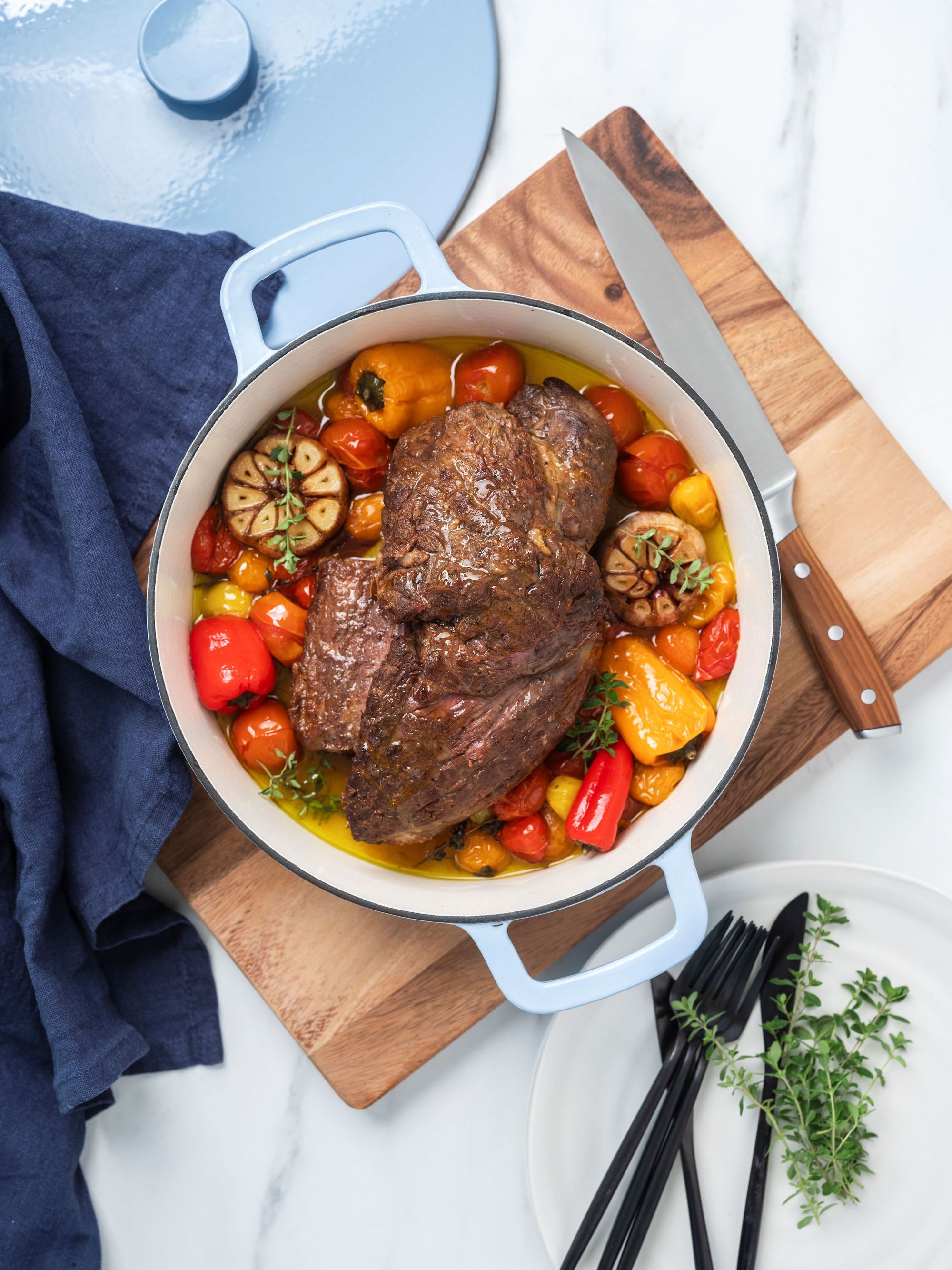 One Tray Roast Beef with cherry tomato and garlic confit | Harvey Beef