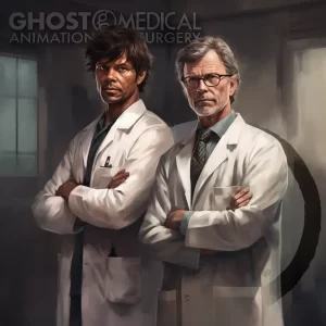 Serious-looking doctors clad in white labcoats - one with a dark ...