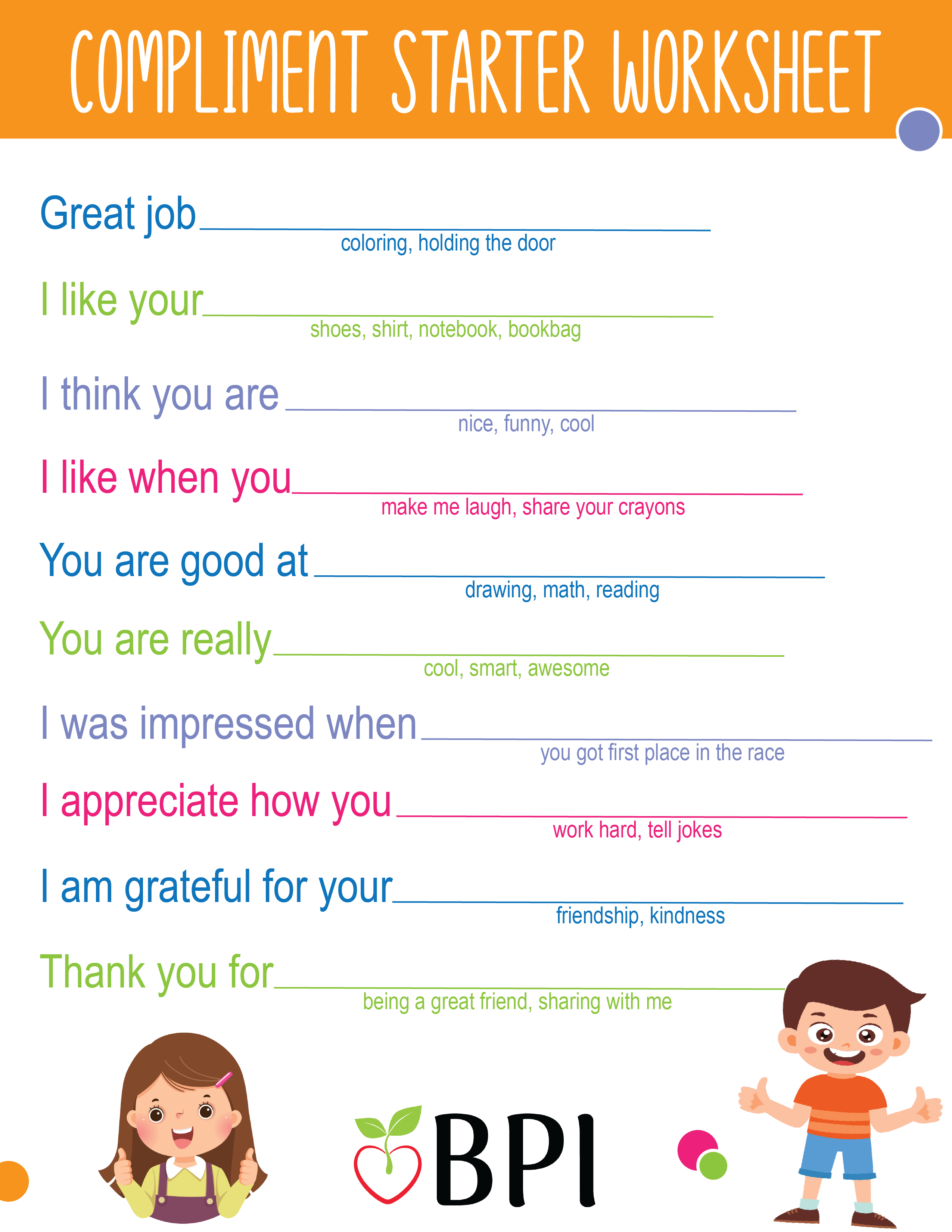 Compliment Starter Worksheet
