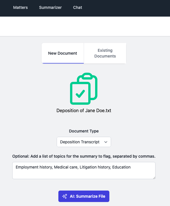 AI-Enabled Deposition Summary Software